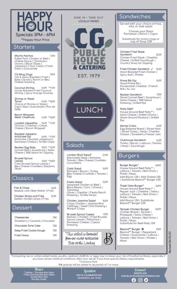 Menu • CG Public House & Catering