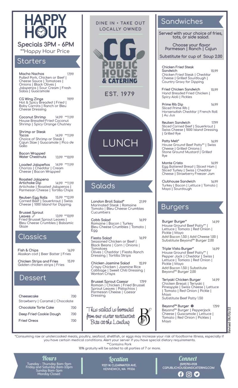 Menu • CG Public House & Catering