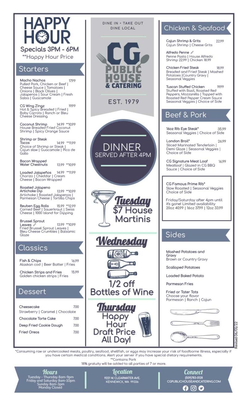 Menu • CG Public House & Catering