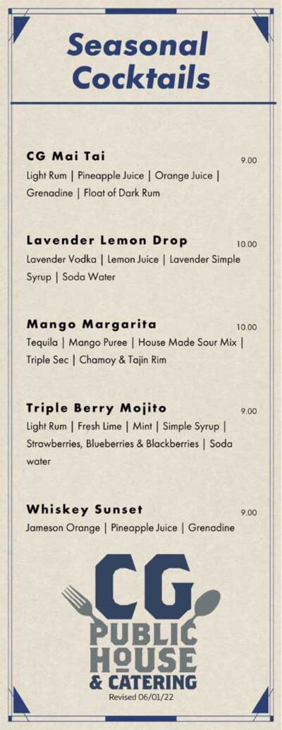 Menu • CG Public House & Catering