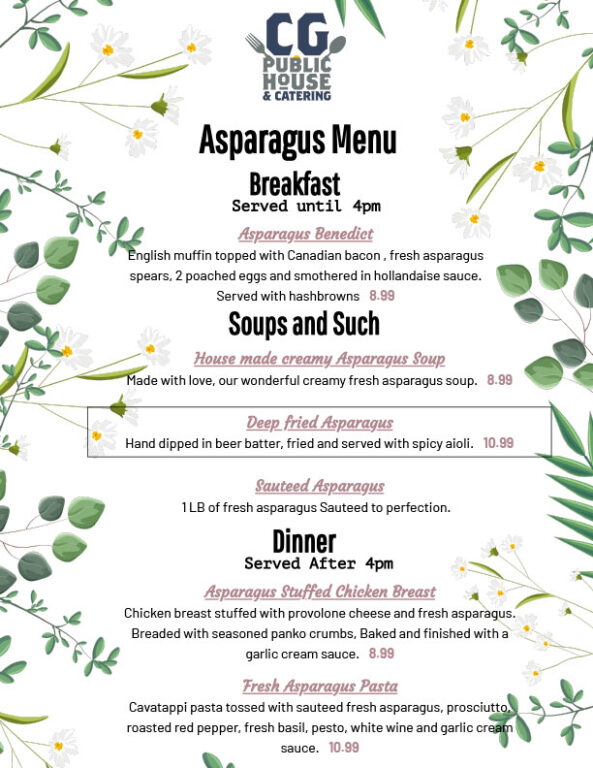 2024 Asparagus Menu • CG Public House & Catering