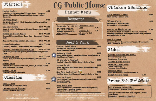 Menu • CG Public House & Catering